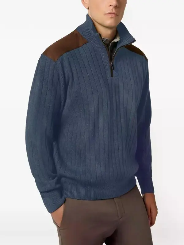 Paul & Shark Suede-panelled Half-zip Sweater