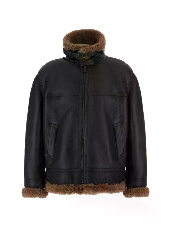 Saint Laurent Shearling-trim Leather Jacket - Black