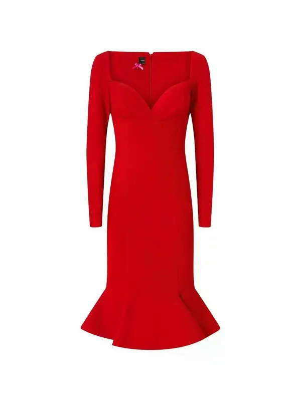 Pinko Slim-fit Midi Dress With Sweetheart Neckline And Ruffles - Red