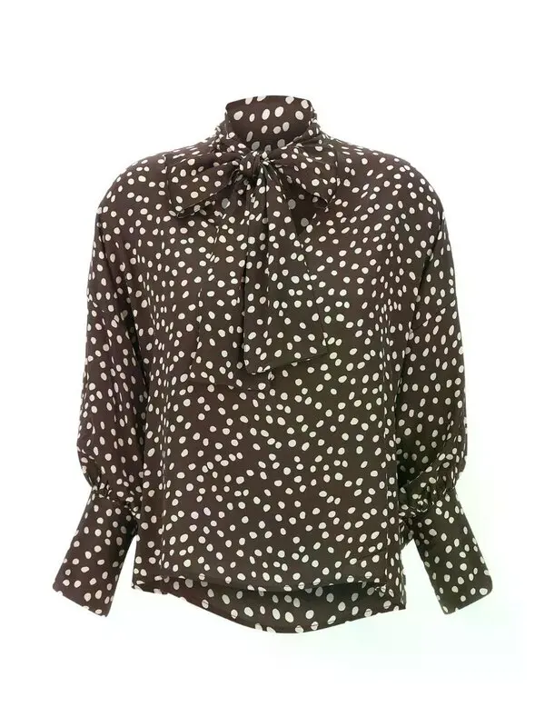 KAOS Polka-dot Pussy-bow Blouse - Brown