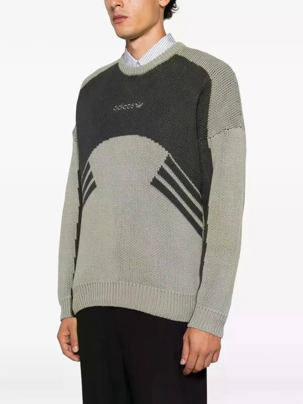 Adidas Logo-embroidered Intarsia-knit Sweater - Green