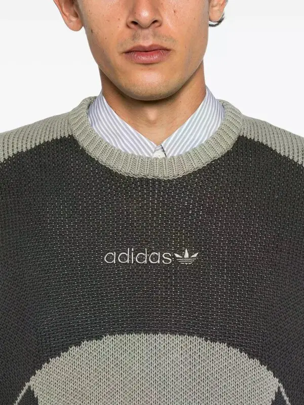 Adidas Logo-embroidered Intarsia-knit Sweater - Green