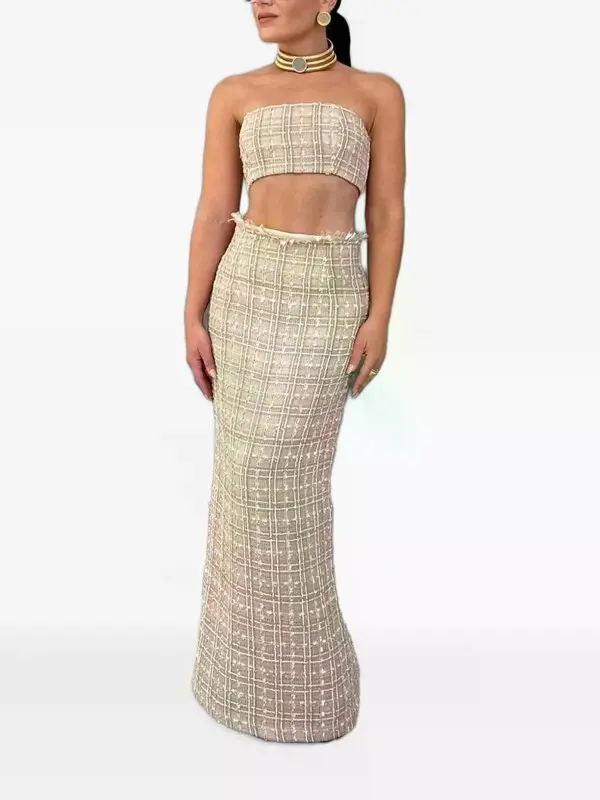 TAYLOR Fleur Strapless Tweed Top
