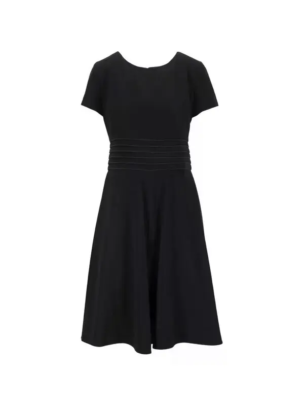 Emporio Armani Dress In Techno Cady With A Pleated Waist And Short Sleeves - Black
