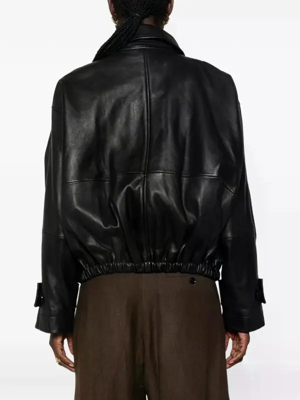 RÓHE Batwing-sleeve Leather Jacket - Black