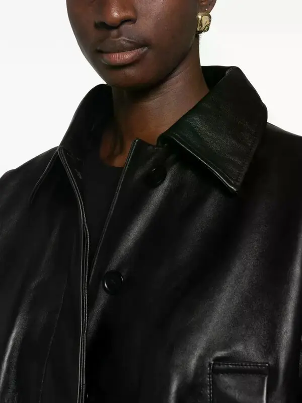 RÓHE Batwing-sleeve Leather Jacket - Black