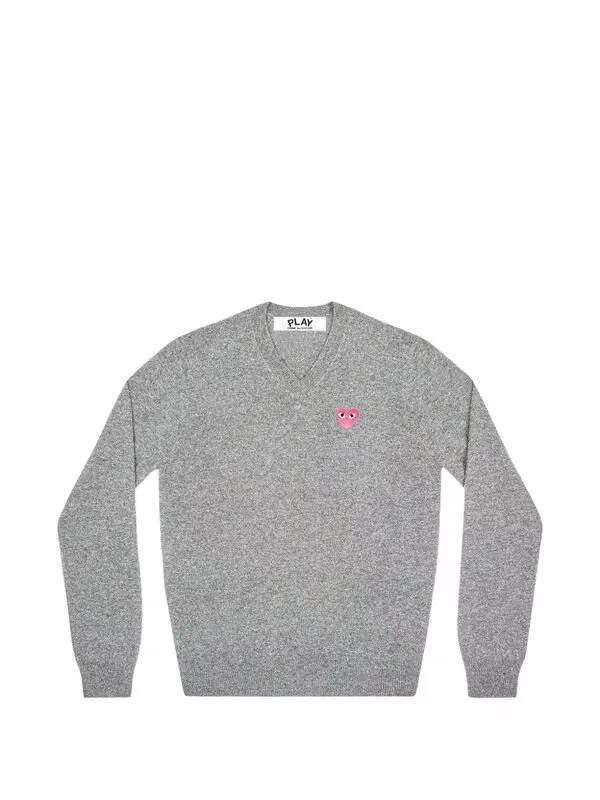 Play Comme Des Garcon Heart-patch V-neck Sweater