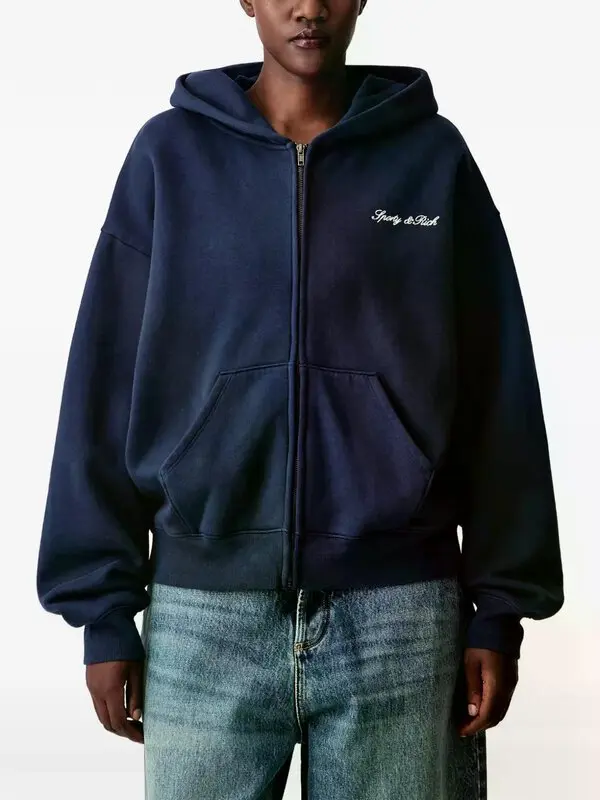 Sporty & Rich Signature Logo-embroidered Zip-up Hoodie - Blue