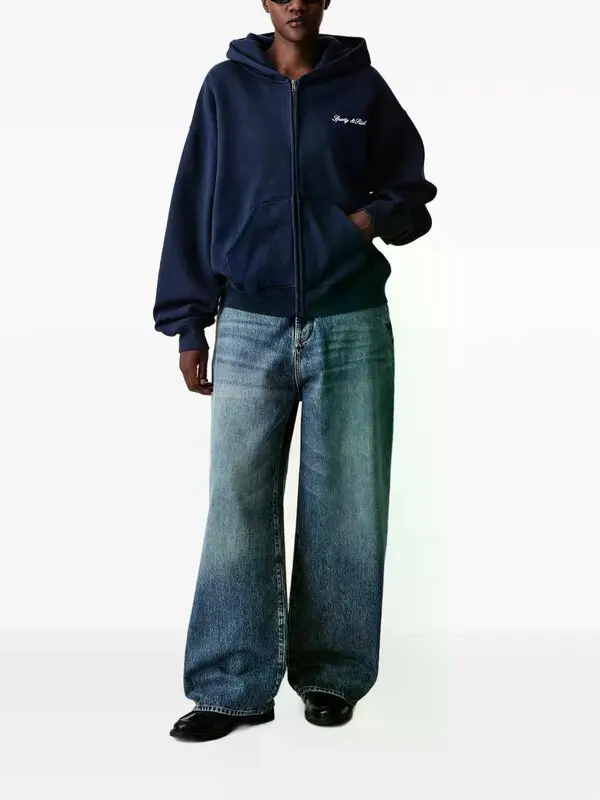 Sporty & Rich Signature Logo-embroidered Zip-up Hoodie - Blue