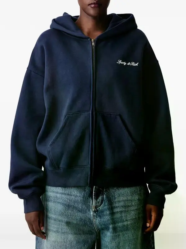 Sporty & Rich Signature Logo-embroidered Zip-up Hoodie - Blue
