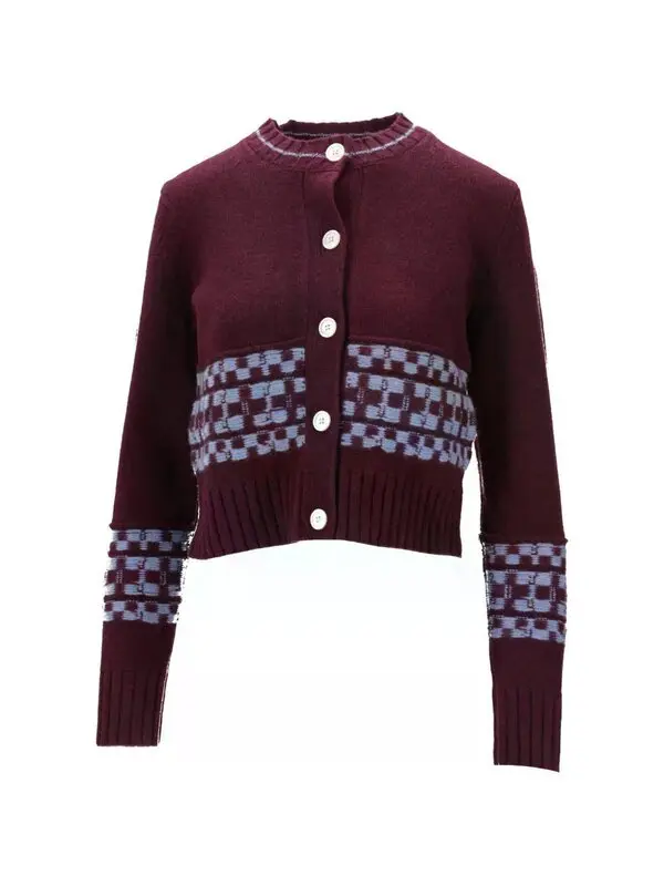 B.B. WALACE Geometric-pattern Ribbed-trim Cardigan - Red