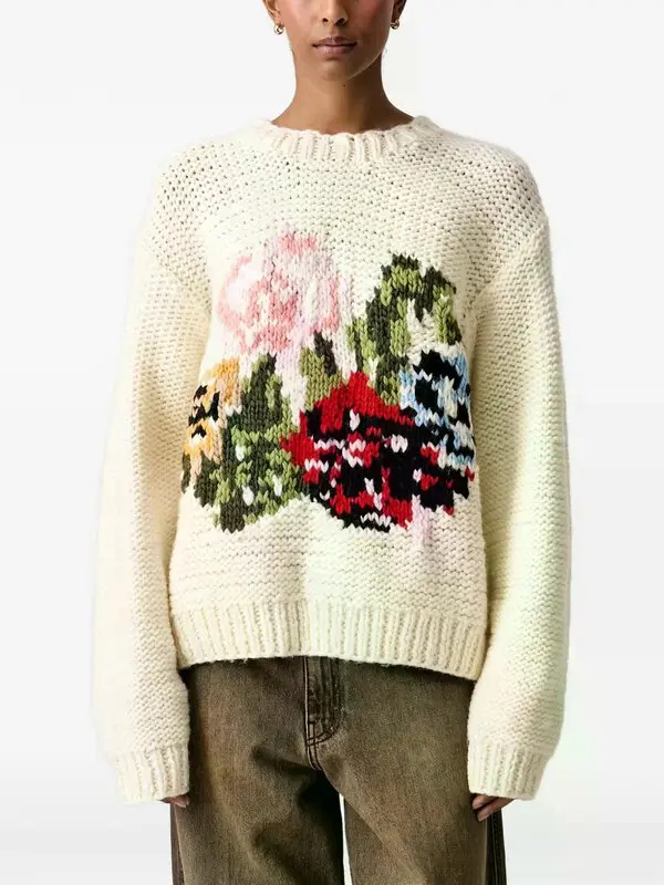 Stine Goya Floral-intarsia Chunky-knit Sweater