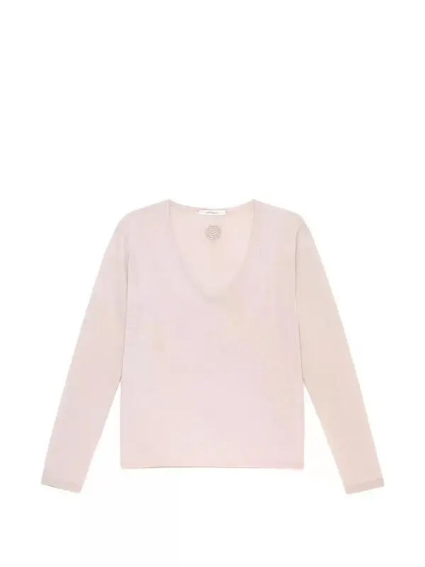 Malìparmi Rose-embroidered V-neck Sweater - Pink