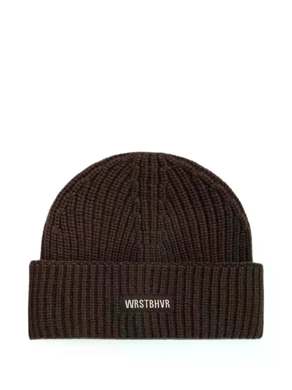 WRSTBHVR Logo-patch Ribbed-knit Beanie Hat - Brown