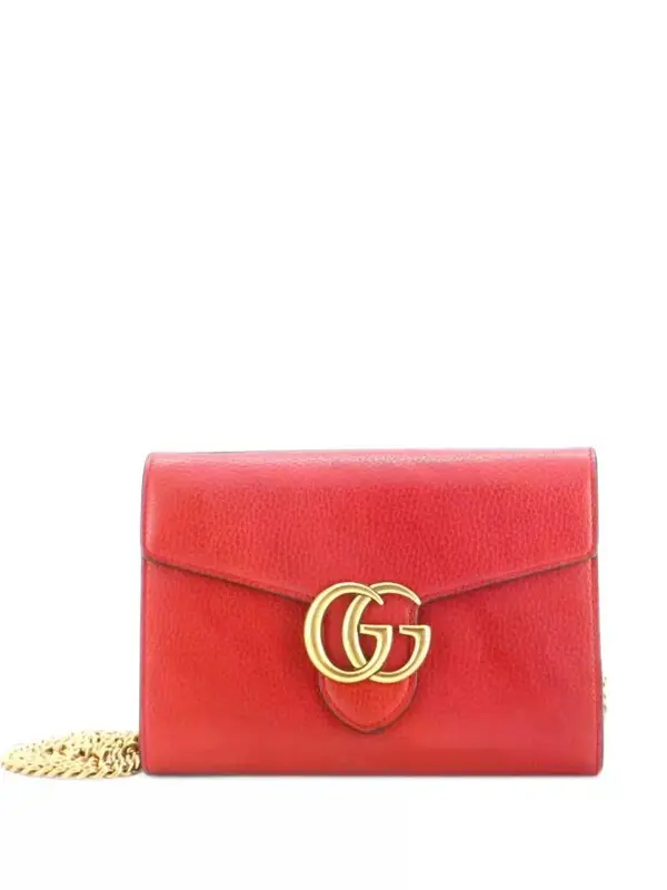 Gucci Gg Marmont Chain Wallet Leather Mini Clutch Bag - Red