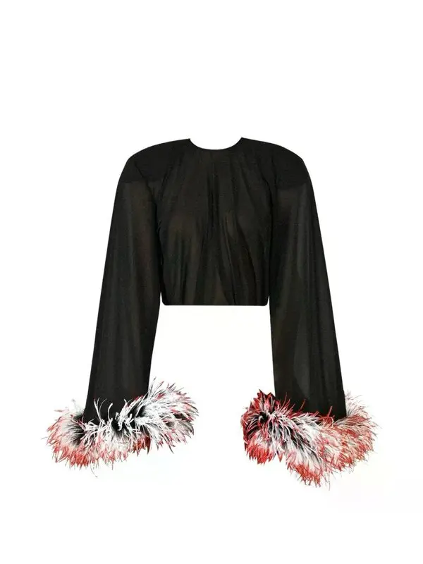 ROWEN ROSE Feather-trim Georgette Top