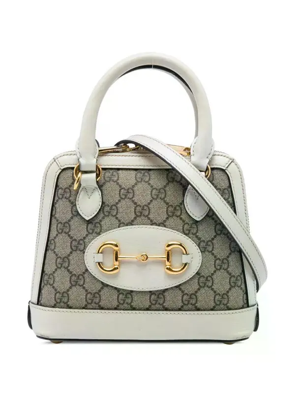 Gucci 2016-2026 Mini Gg Supreme Horsebit 1955 Top Handle Bag Satchel - Neutrals