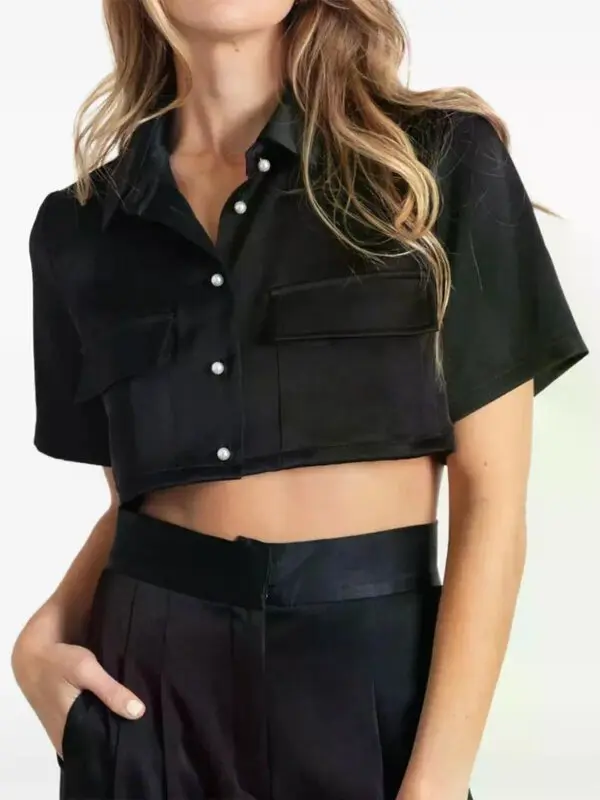 TAYLOR Riviera Satin Cropped Shirt - Black