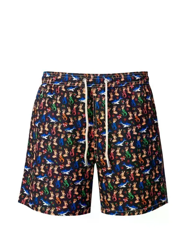 MC2 SAINT BARTH Lighting Siren Tattoo-print Swim Shorts - Black