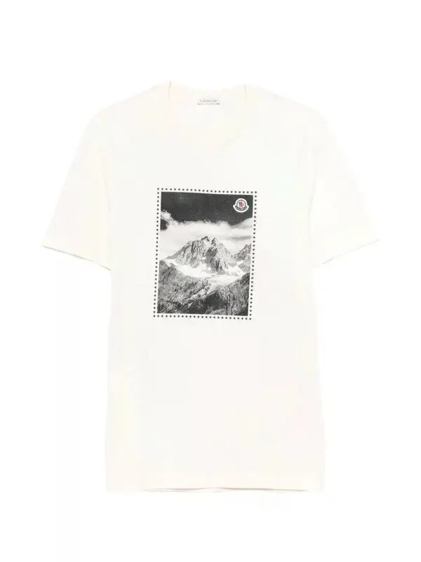 Moncler Mountain-print T-shirt - Neutrals