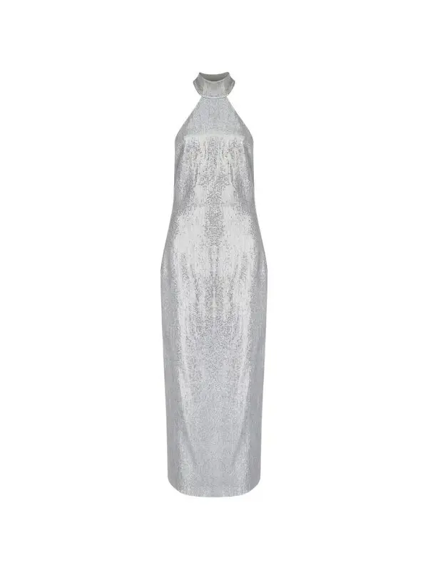 Zeynep Arçay Sequin-embellished Halterneck Maxi Dress - Grey