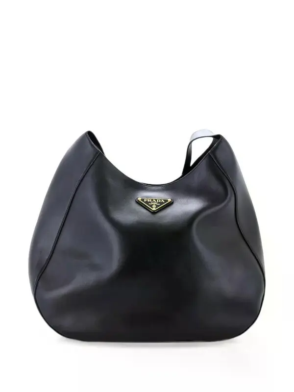 Prada Triangle Logo Curved City Calf Large Hobo Bag