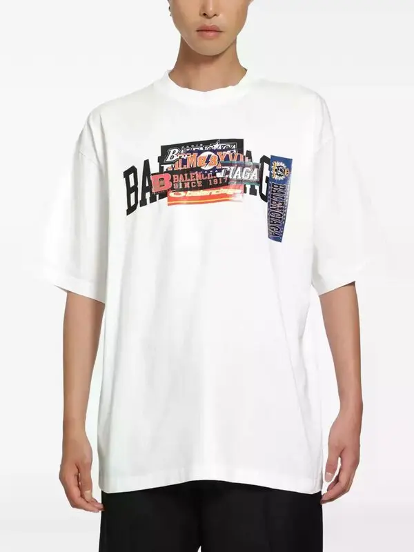 Balenciaga Bumper Stickers Medium Logo-print Cotton T-shirt - White