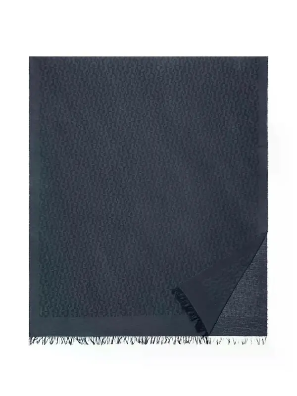 AIGNER Jacquard Logo Frayed Scarf - Blue
