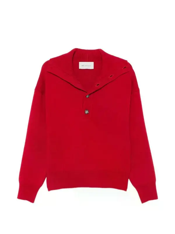 AMI Paris De Coeur Button-neck Sweater