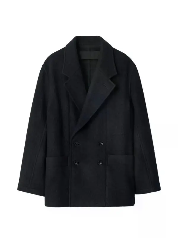 LEMAIRE Short Double-breasted Coat In Felted Wool Alpaca - Black