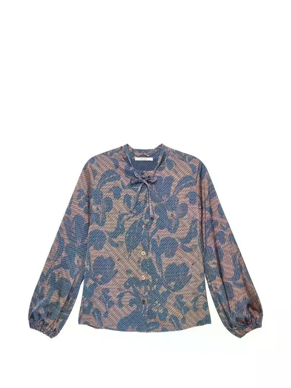 Malìparmi Sweet Foliage Floral-print Tie-neck Shirt - Blue