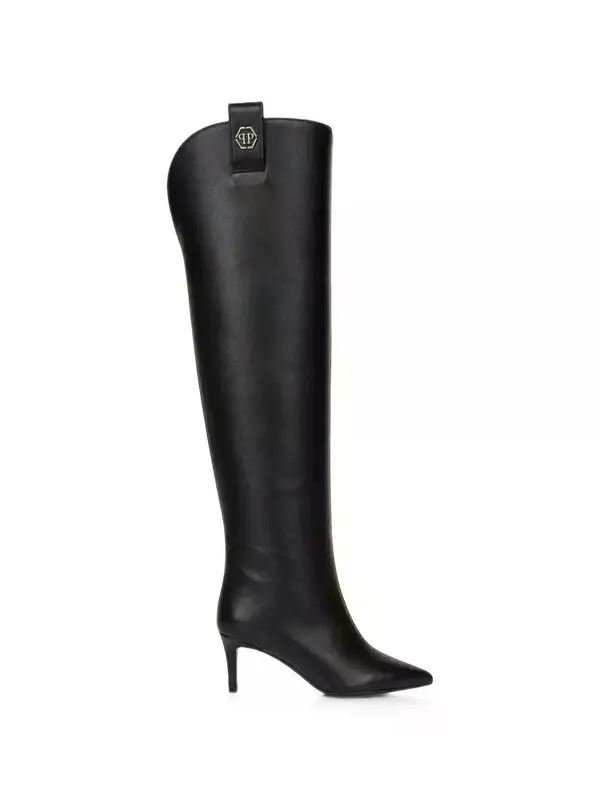 Philipp Plein Nappa-leather Low-heel Overknee Boots Hexagon - Black
