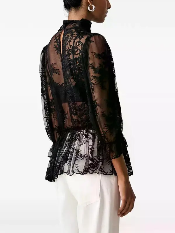VICOLO Lace-overlay Peplum Blouse