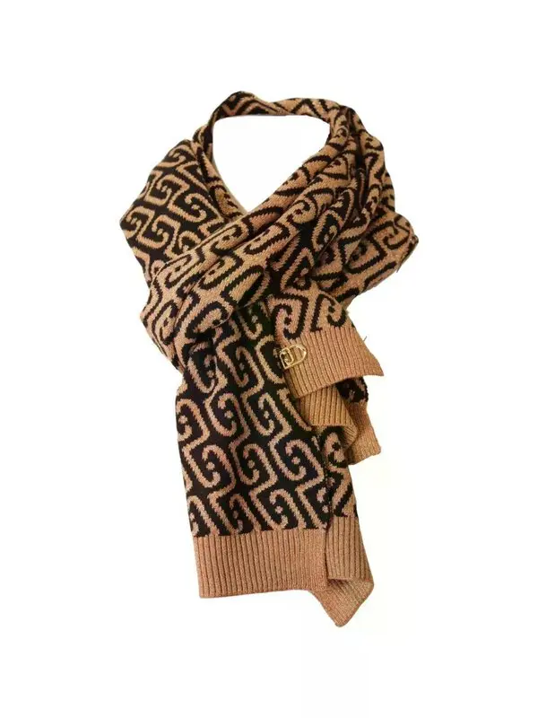 Liu Jo Monogram-pattern Logo-plaque Scarf - Neutrals