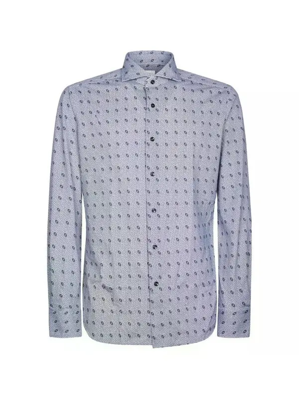 XACUS Geometric-print Spread-collar Shirt - Blue