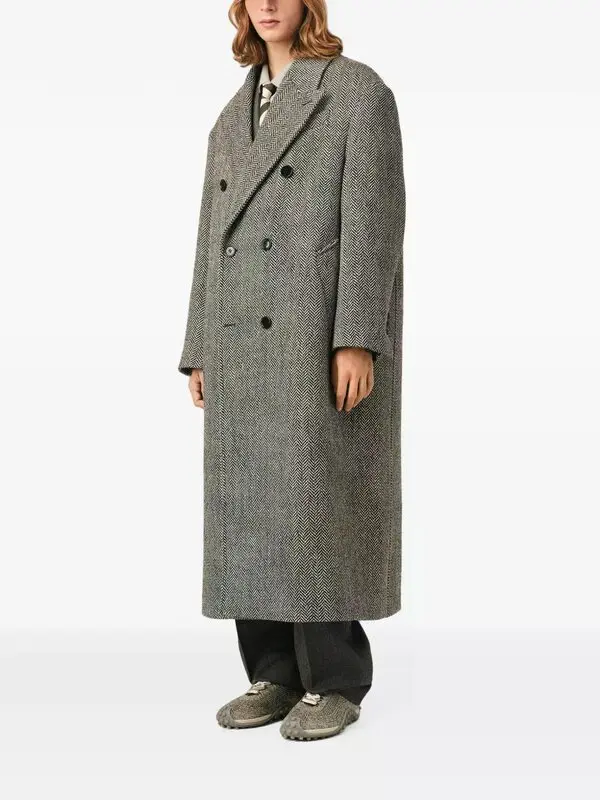 AMI Paris Long Double Breasted Wool Herringbone Coat
