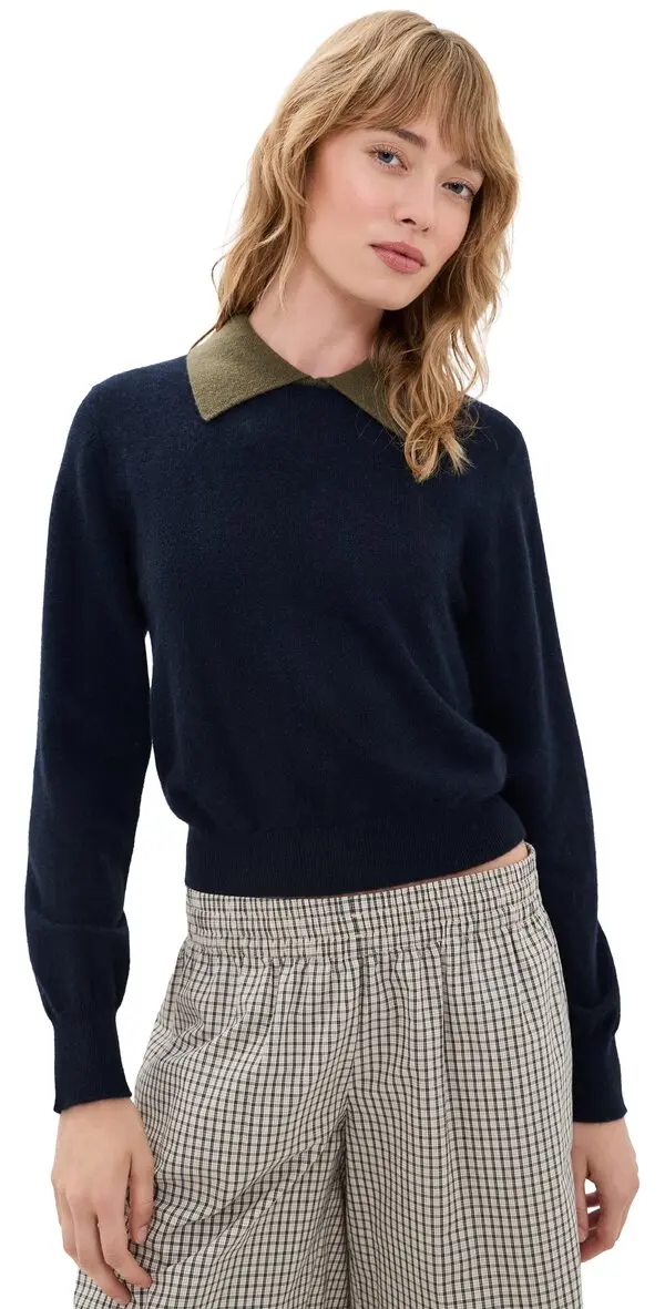 WHITE & WARREN Cashmere Contrast Collar Sweater