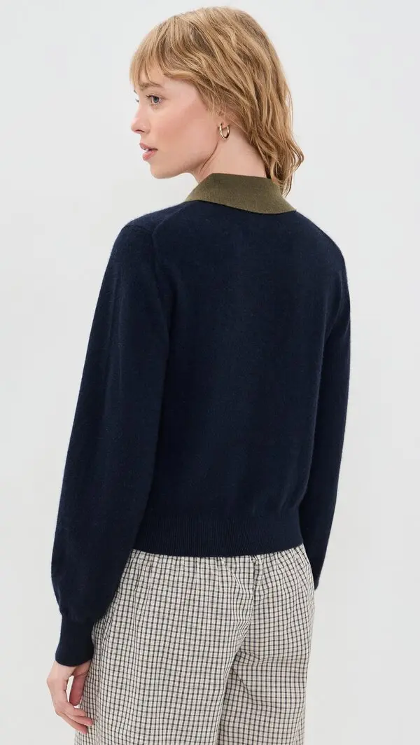 WHITE & WARREN Cashmere Contrast Collar Sweater