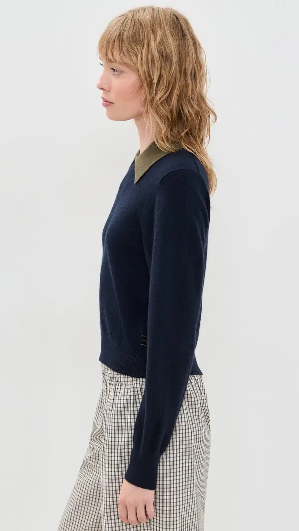WHITE & WARREN Cashmere Contrast Collar Sweater