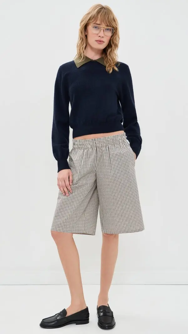 WHITE & WARREN Cashmere Contrast Collar Sweater