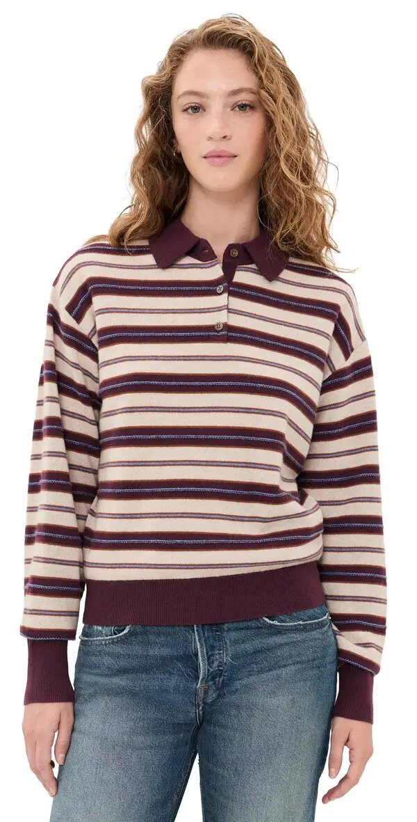 Guest In Residence Collegiate Stripe Cashmere Polo Pullover