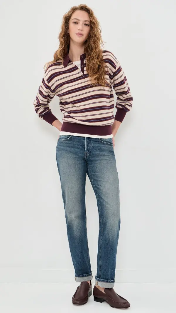 Guest In Residence Collegiate Stripe Cashmere Polo Pullover