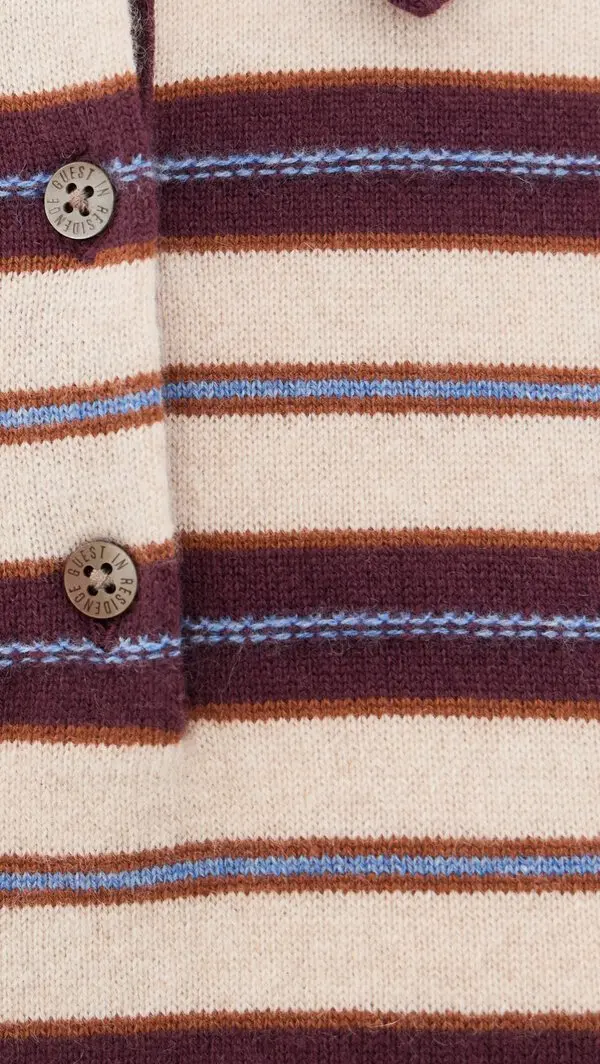 Guest In Residence Collegiate Stripe Cashmere Polo Pullover