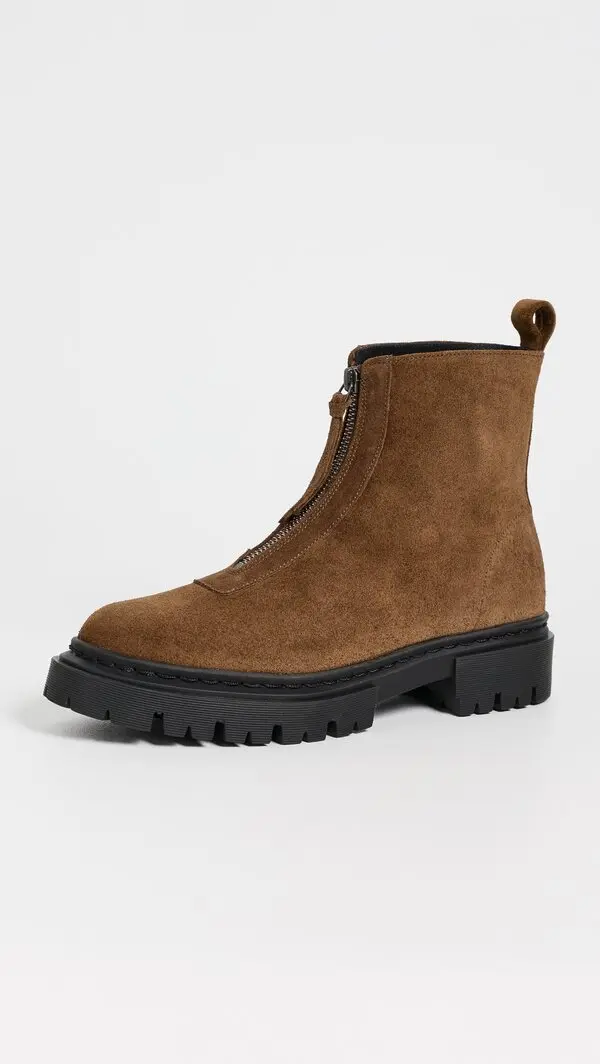 Staud Miles Suede Zip Ankle Boots - Cigar