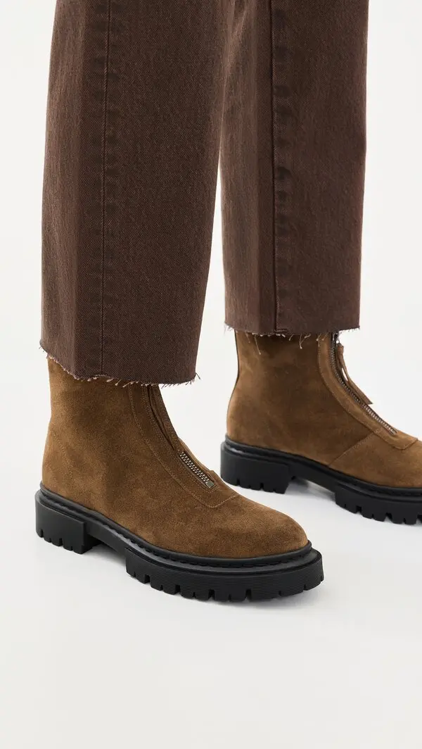 Staud Miles Suede Zip Ankle Boots - Cigar