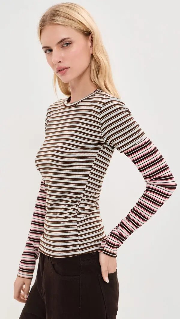 STATE & LAKE Eli Double Layer Tee - Powder/red Stripe
