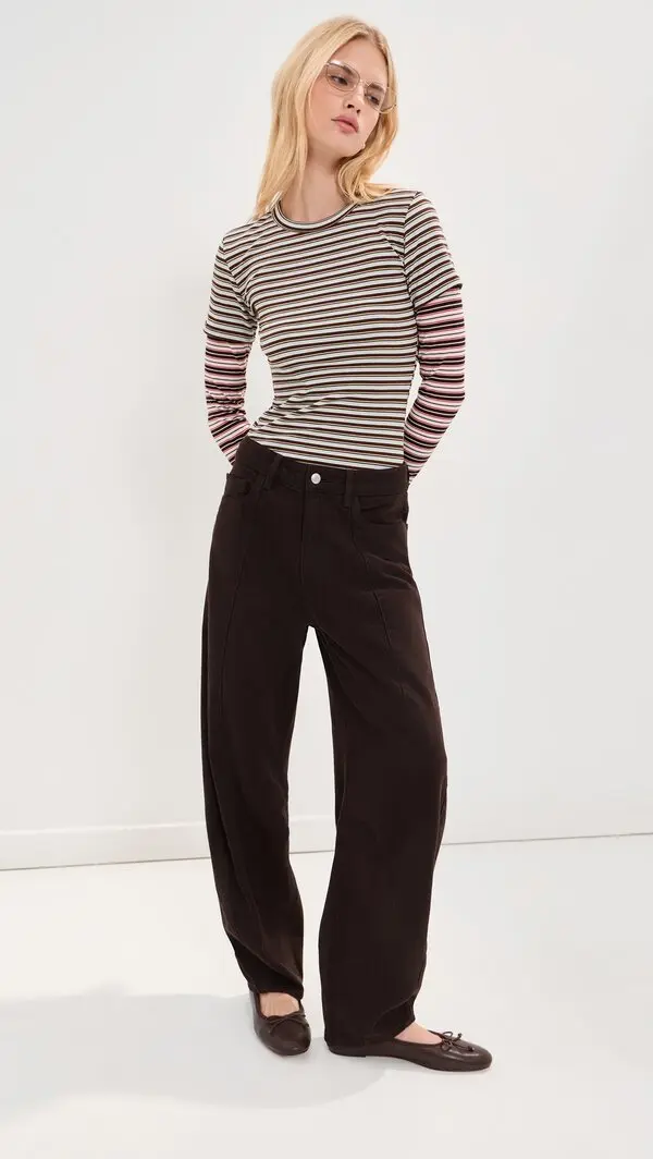 STATE & LAKE Eli Double Layer Tee - Powder/red Stripe
