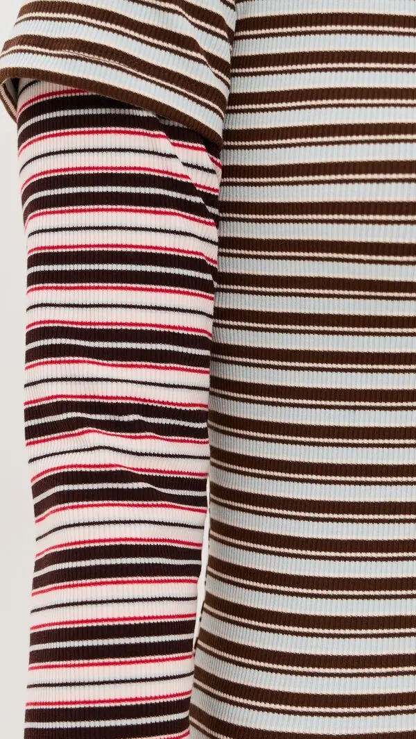 STATE & LAKE Eli Double Layer Tee - Powder/red Stripe