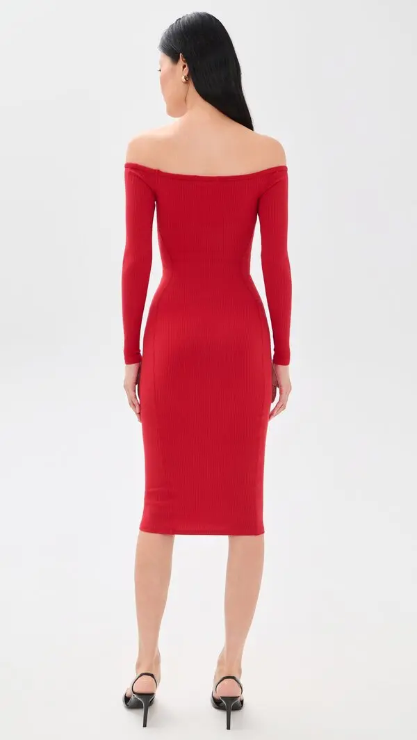 FLEUR DU MAL Off Shoulder Hourglass Rib Midi Dress