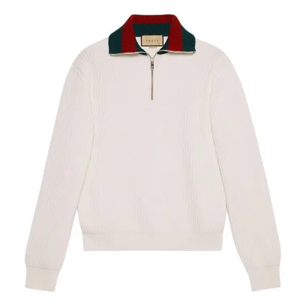 Gucci Knit Wool Sweater With Web - Ivory